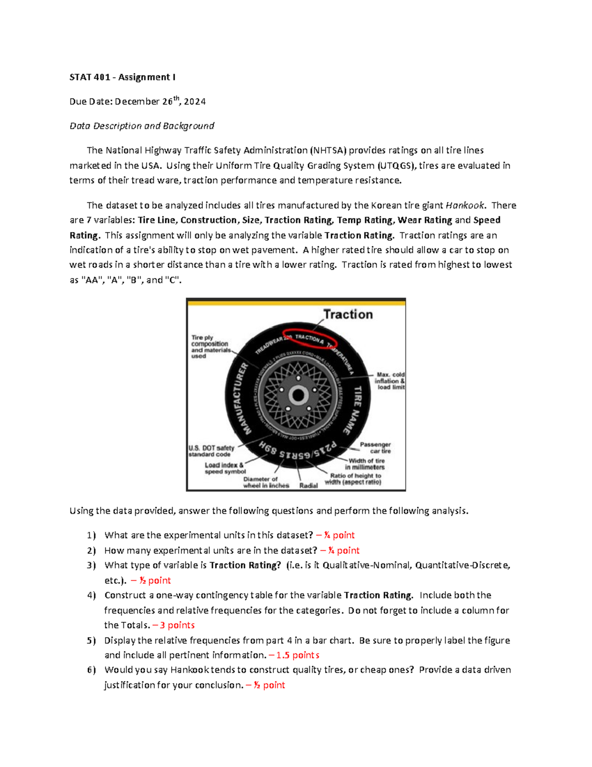 Assignment I-1 - STAT 401 - Assignment I Due Date: December 26 th ...