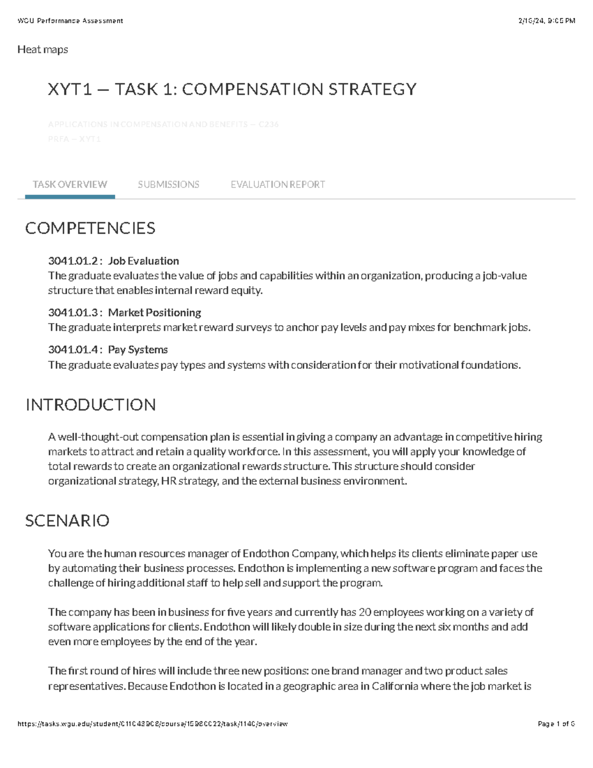 WGU XYT1 Task 1: Compensation Strategy for Endothon Co. - Studocu