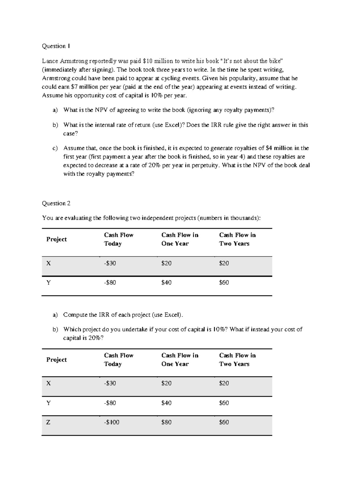 Tutorial Week 5 - Exercises on NPV and IRR Analysis - Studeersnel
