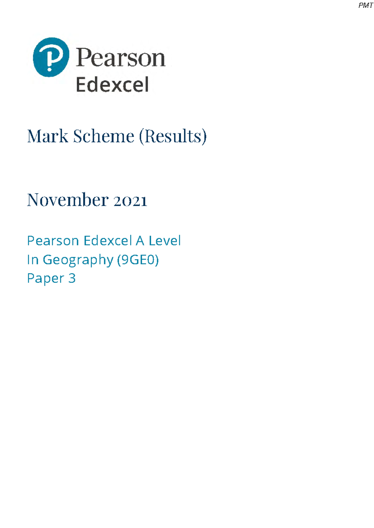 November 2021 MS - Edexcel A Level Geography Paper 3 Mark Scheme - Studocu