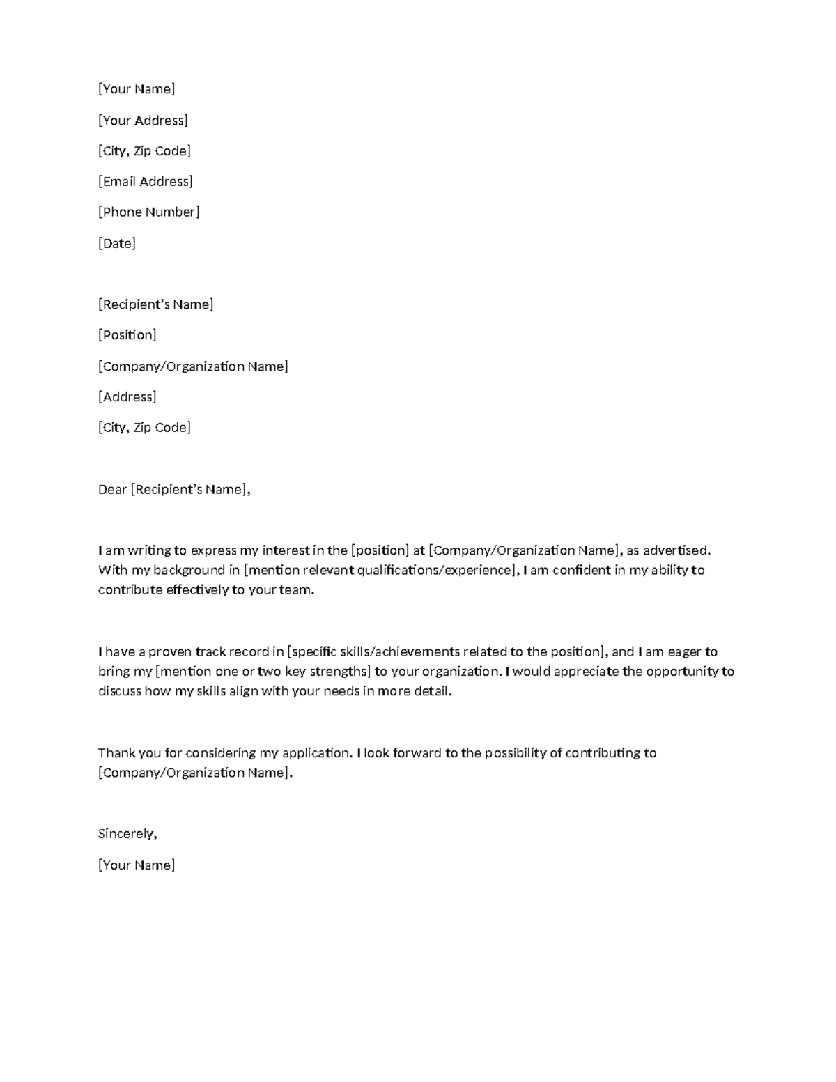 SEMI- Block Application Letter Format Sample - [Your Name] [Your ...