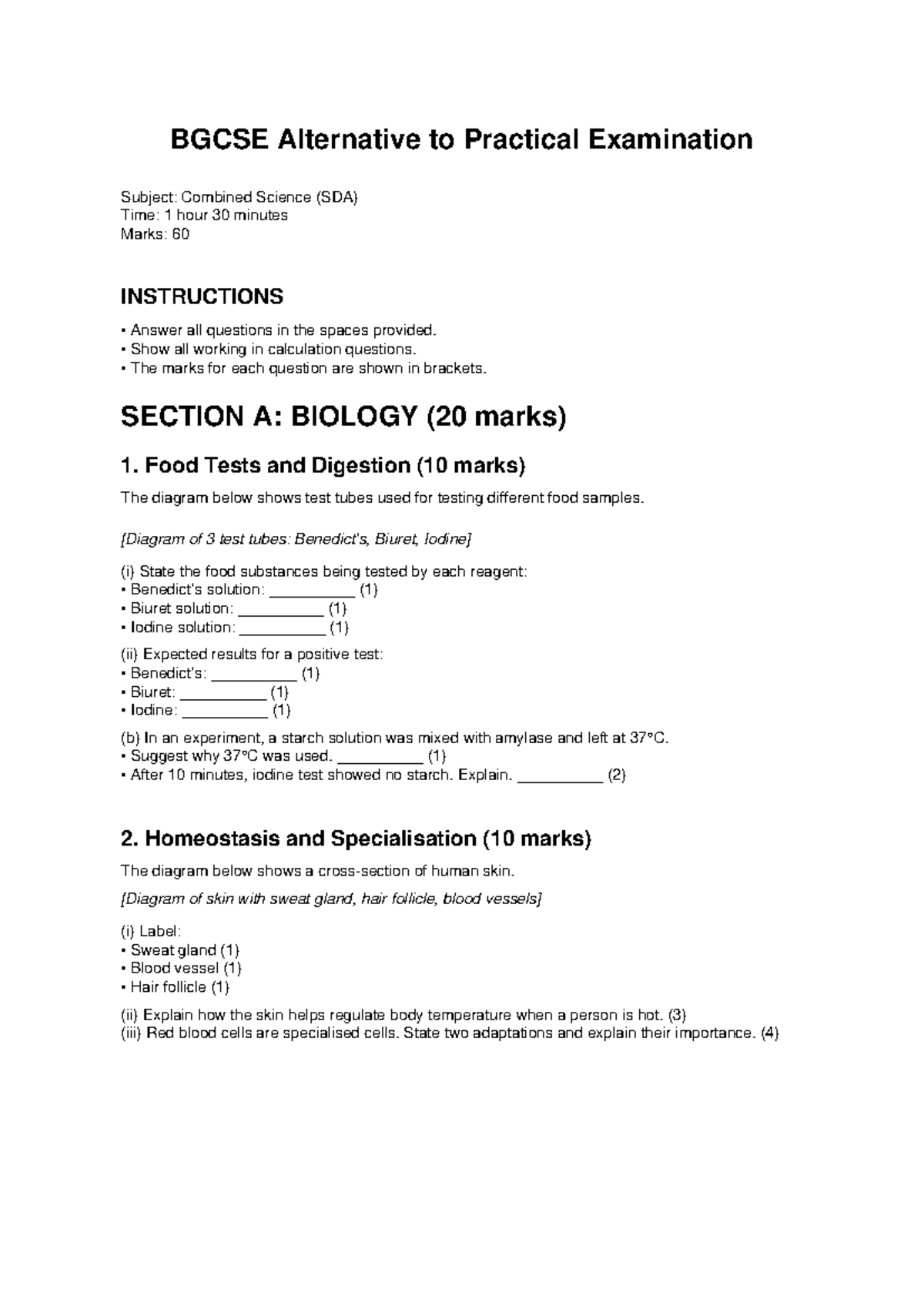 BGCSE Alternative to Practical Exam: Combined Science (SDA) - Studocu