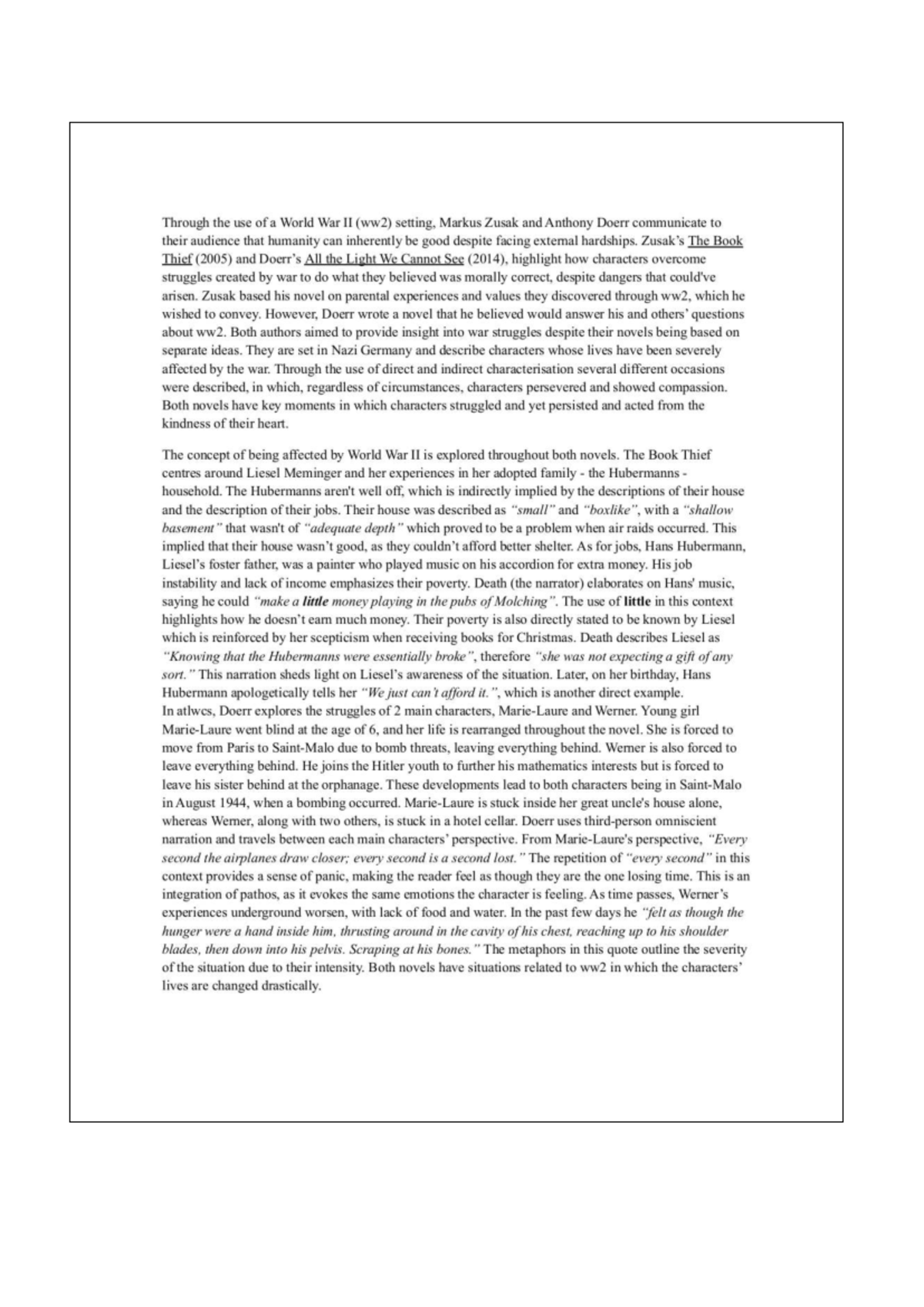 Comparative Essay: The Book Thief (2005) & All the Light We Cannot See ...