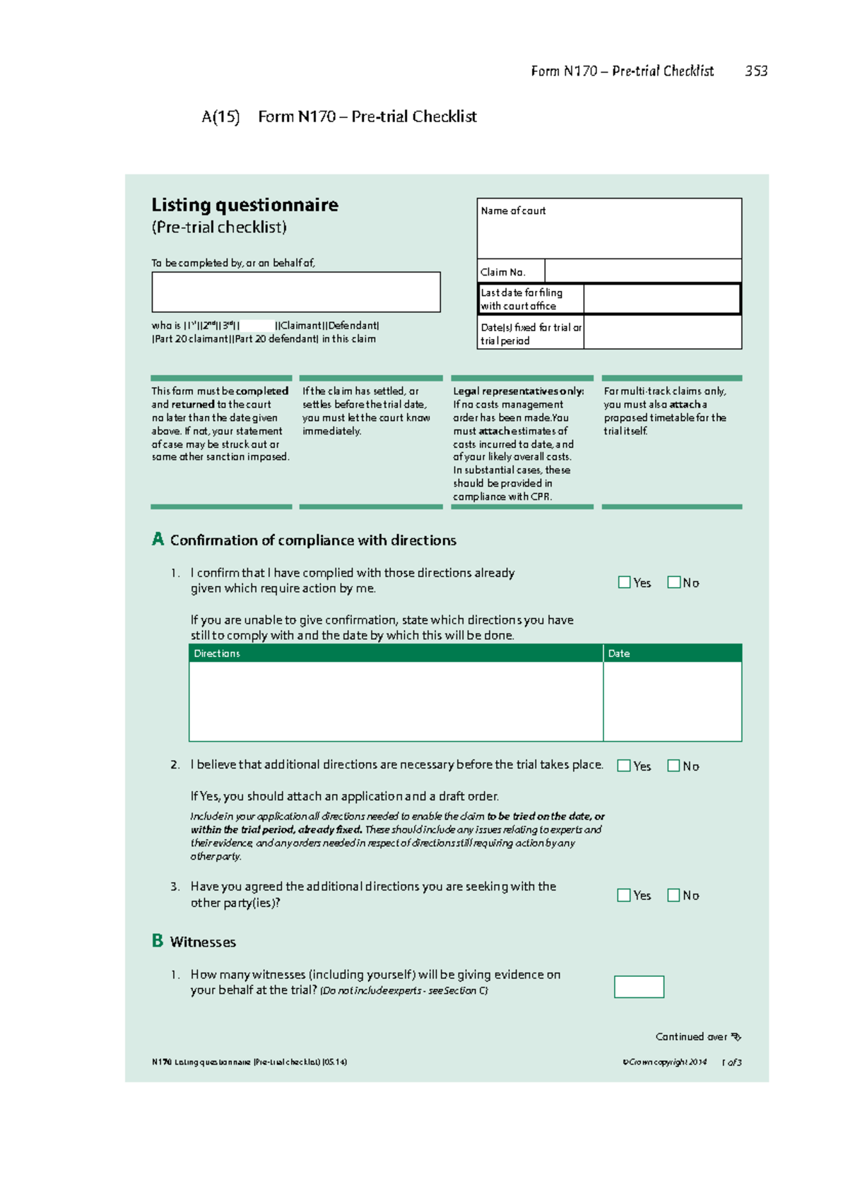 N170 Pre-Trial Checklist & Cost Assessment Guidelines (Appendix A ...