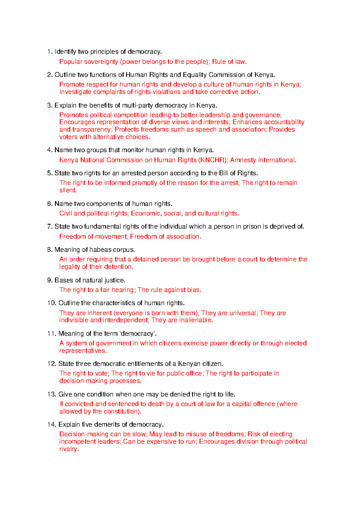History Answers Form 2: Democracy & Human Rights in Kenya - Studocu