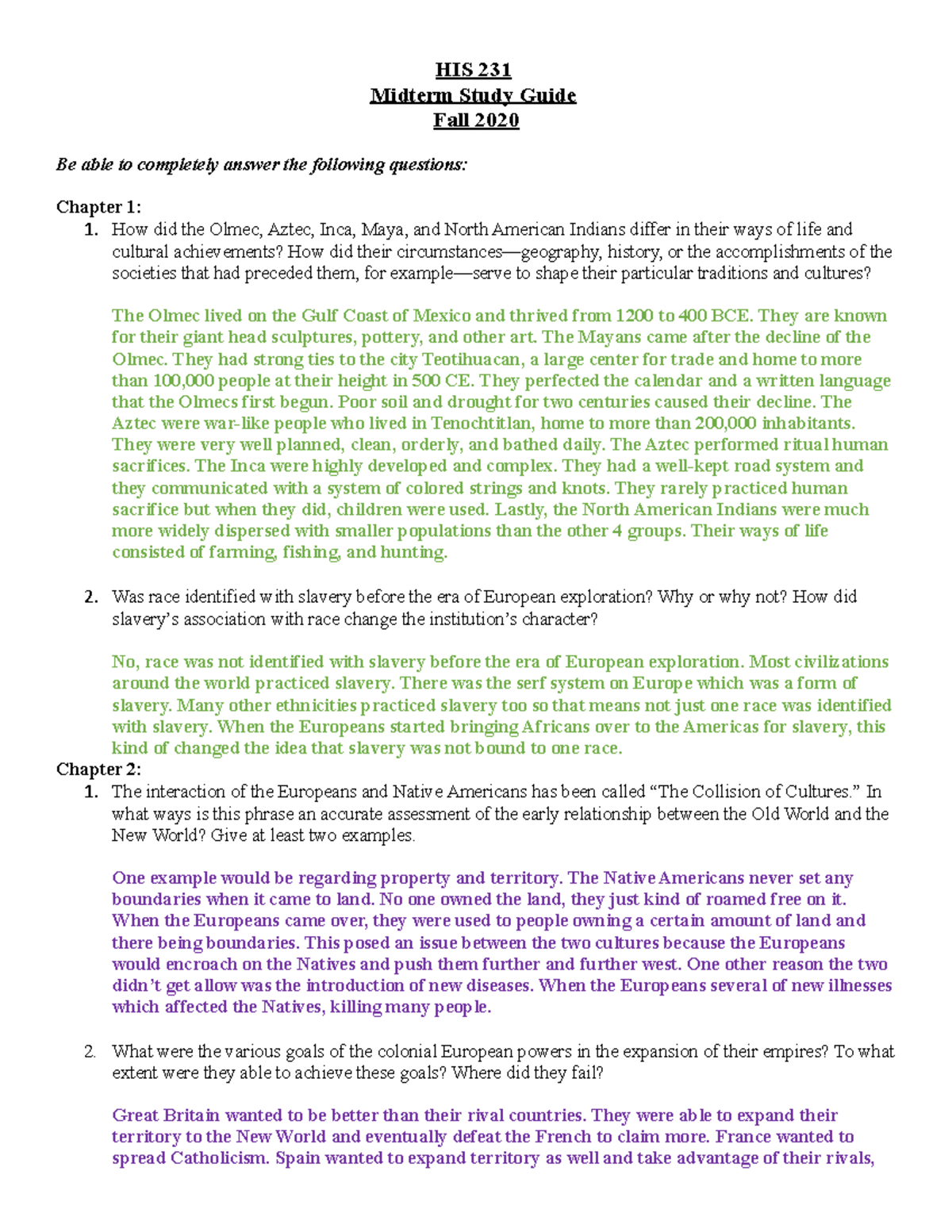 Midterm Study Guide for HIS 231: Key Concepts and Questions - Studocu