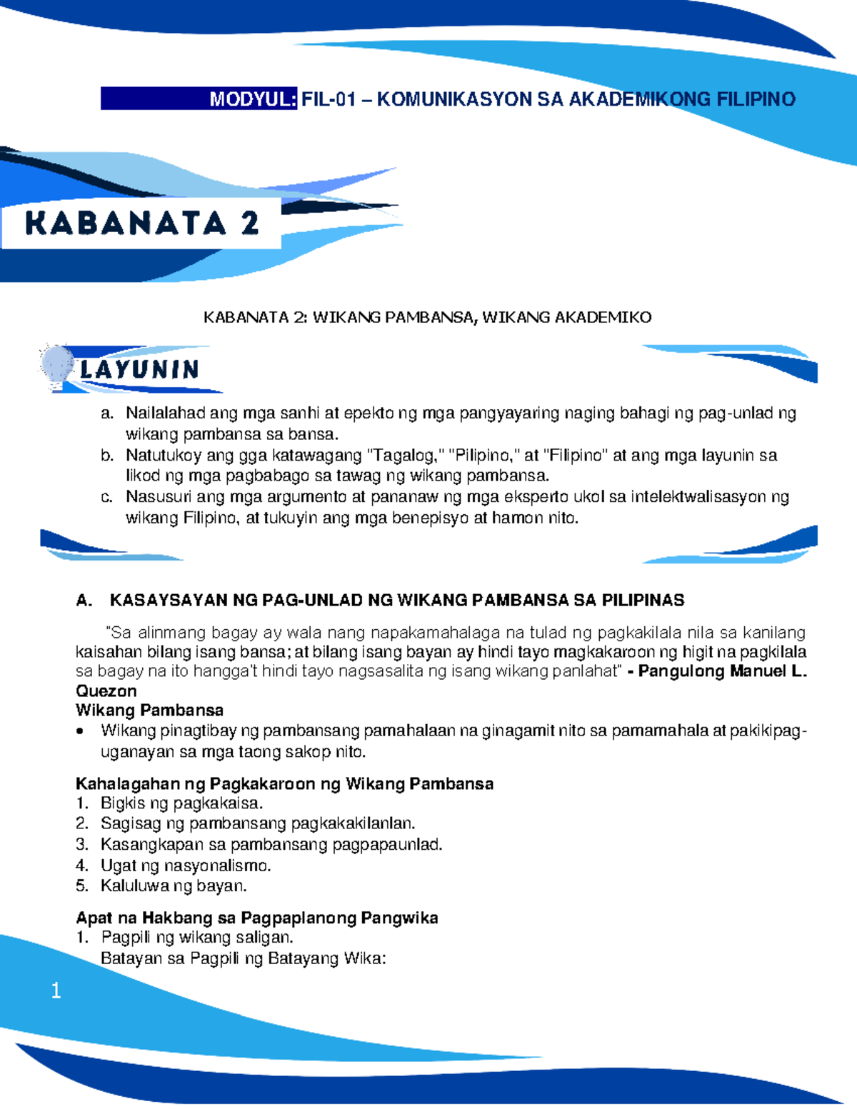 Kabanata 2: Pag-unlad ng Wikang Pambansa at Akademiko - Studocu