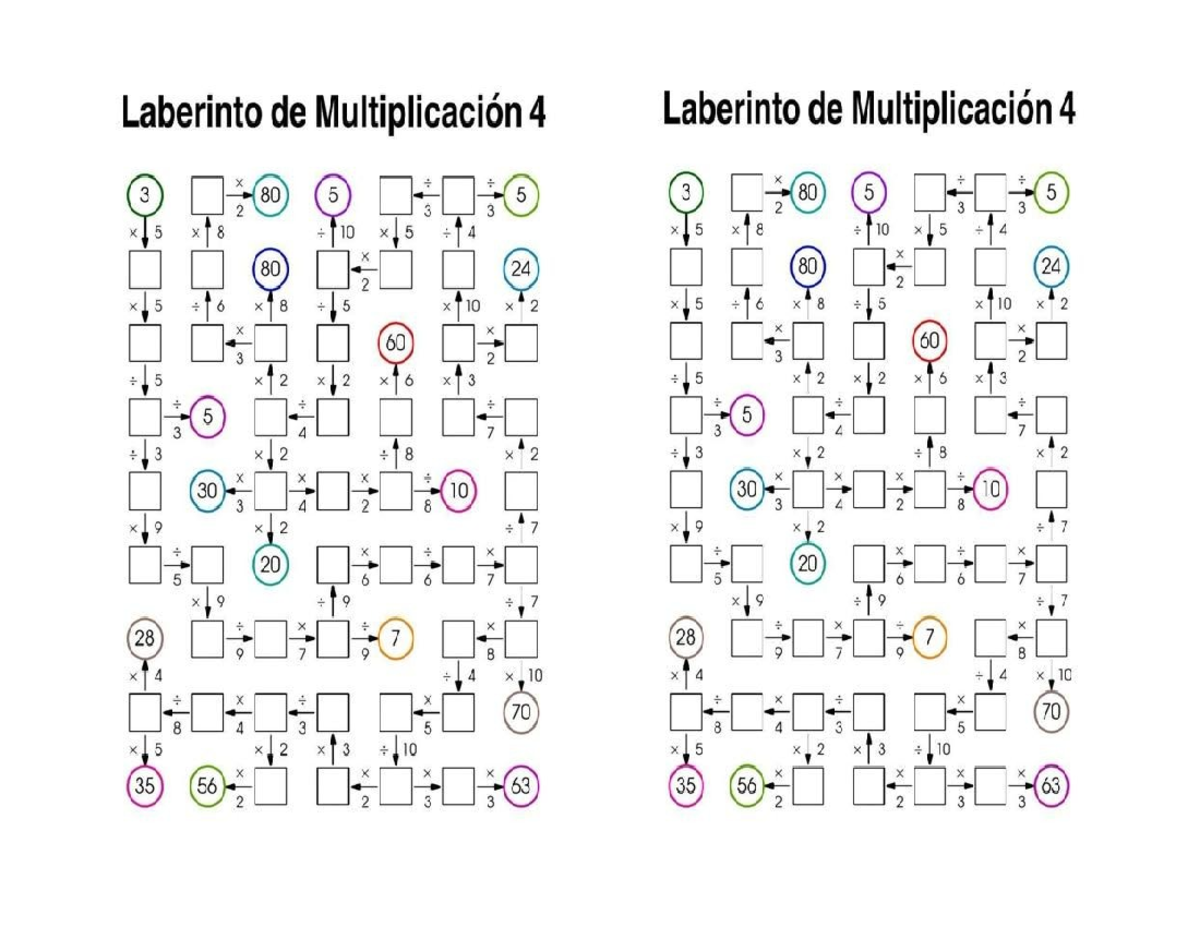 Laberinto de Multiplicación 4: Ejercicios y Rompecabezas - Studocu