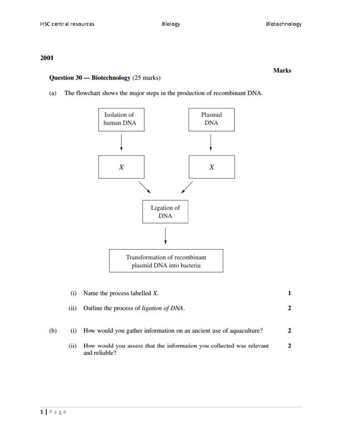 Biology Resources - Biotechology HSC Questions - 2007 Question 29 ...
