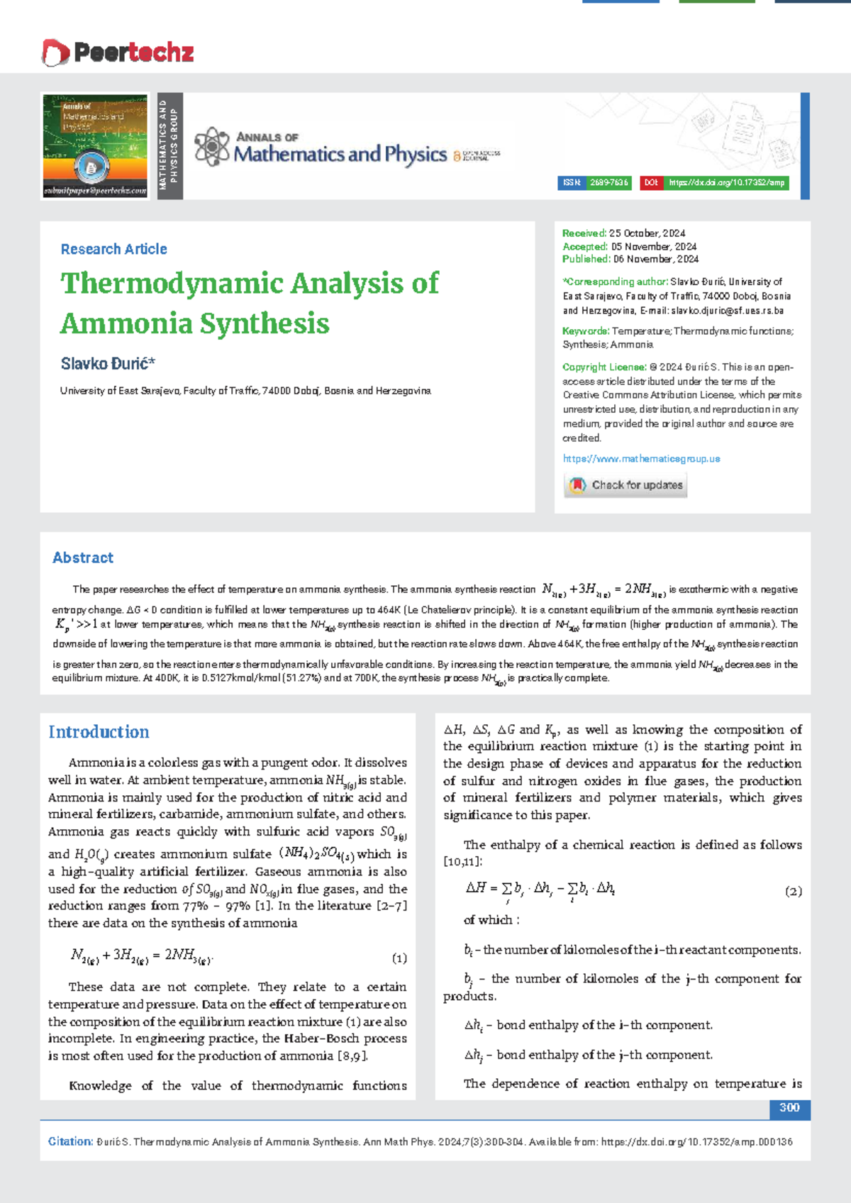 AMP-7-236 - Thermodynamic Analysis of Ammonia Synthesis - Studocu