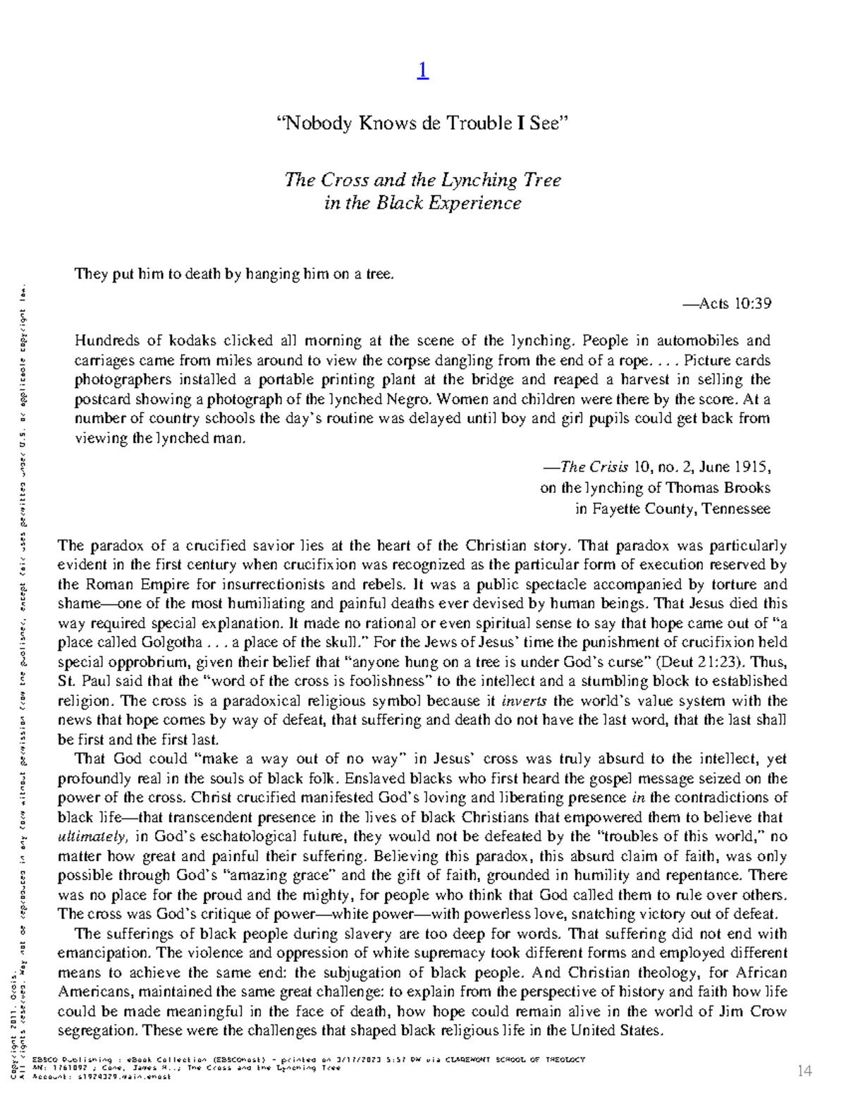The Cross and the Lynching Tree: Hope and Suffering in Black Faith ...