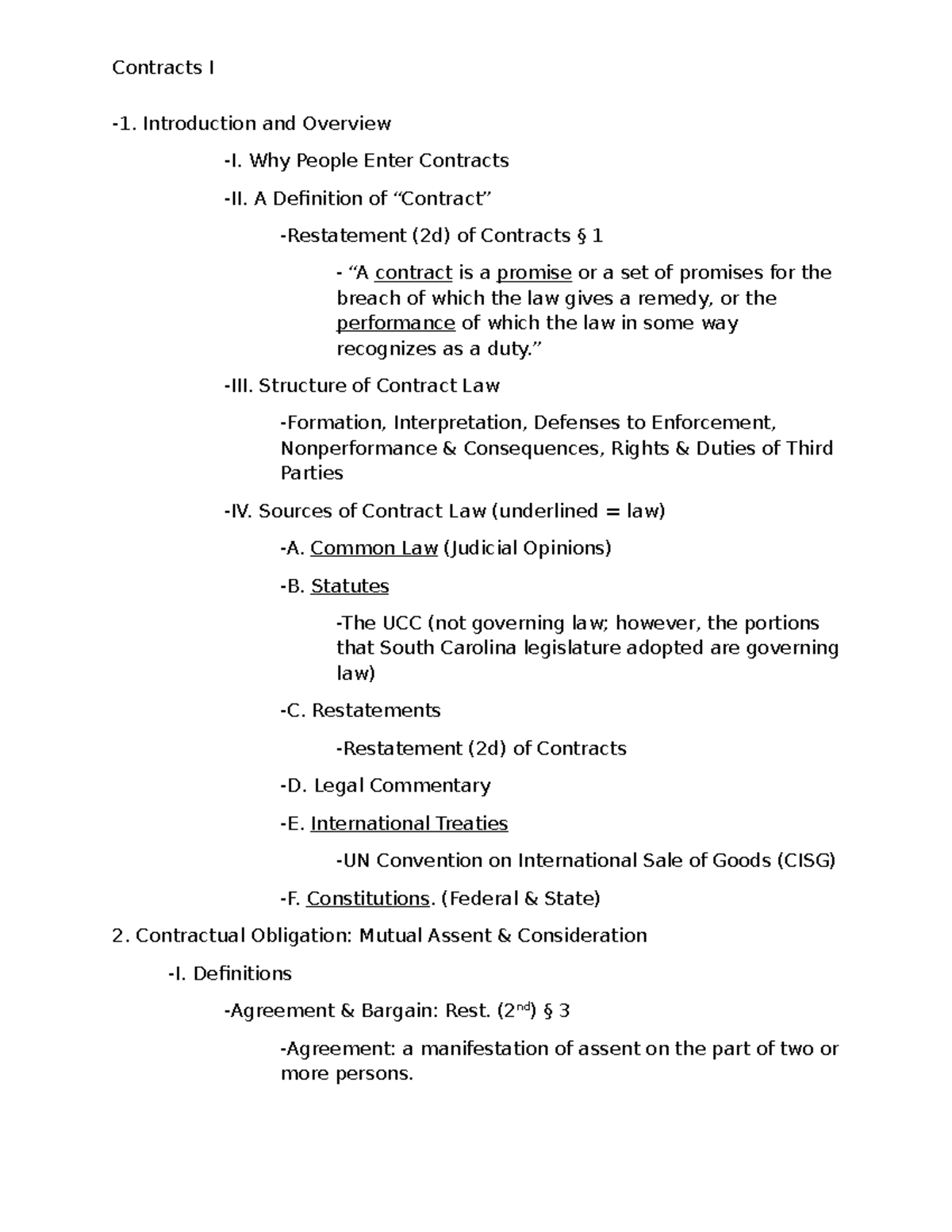 Contracts I Midterm Review: Key Concepts and Principles - Studocu