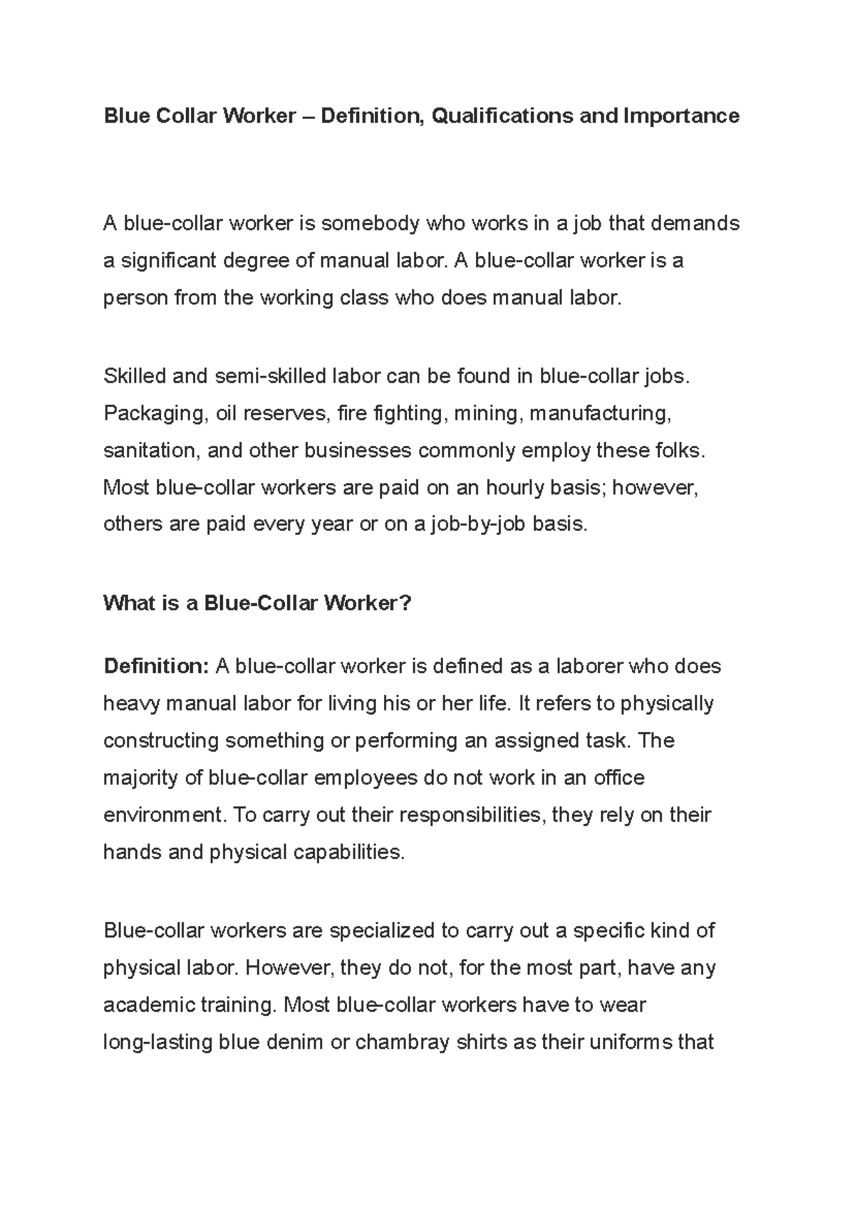 Blue Collar Worker – Definition, Qualifications and Importance - A blue ...
