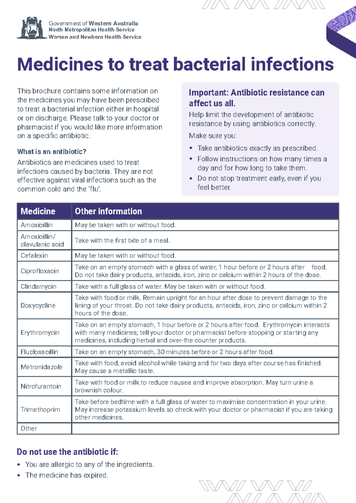 Bacterial infections - Medicines to treat - This brochure contains some ...