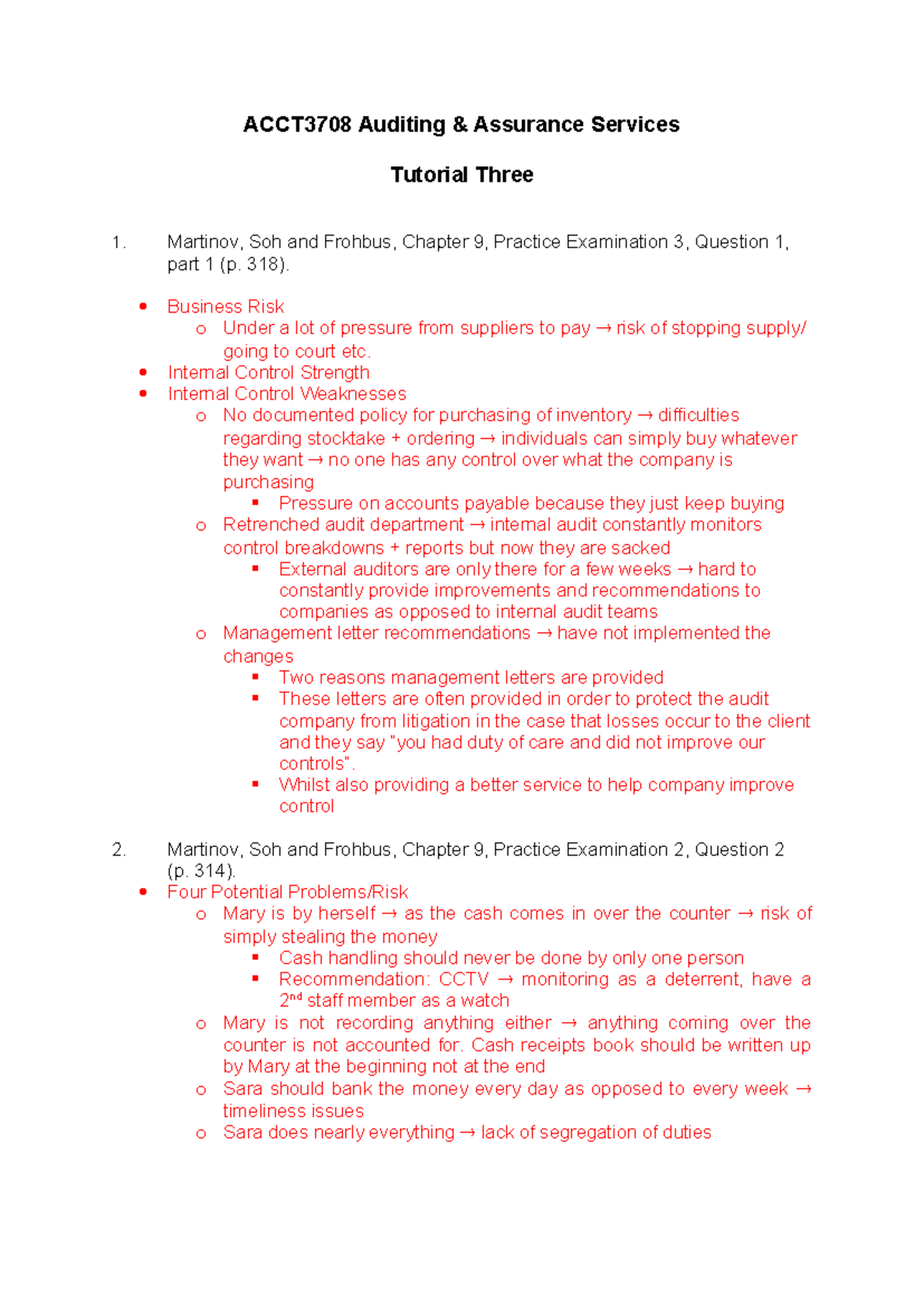 ACCT3708 Week 3 Tutorial Notes - Auditing & Assurance Services - Studocu