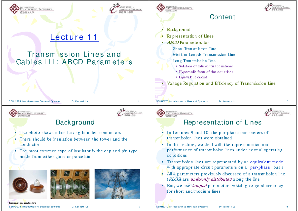 Lecture 11: ABCD Parameters of Transmission Lines in SEHH2270 - Studocu