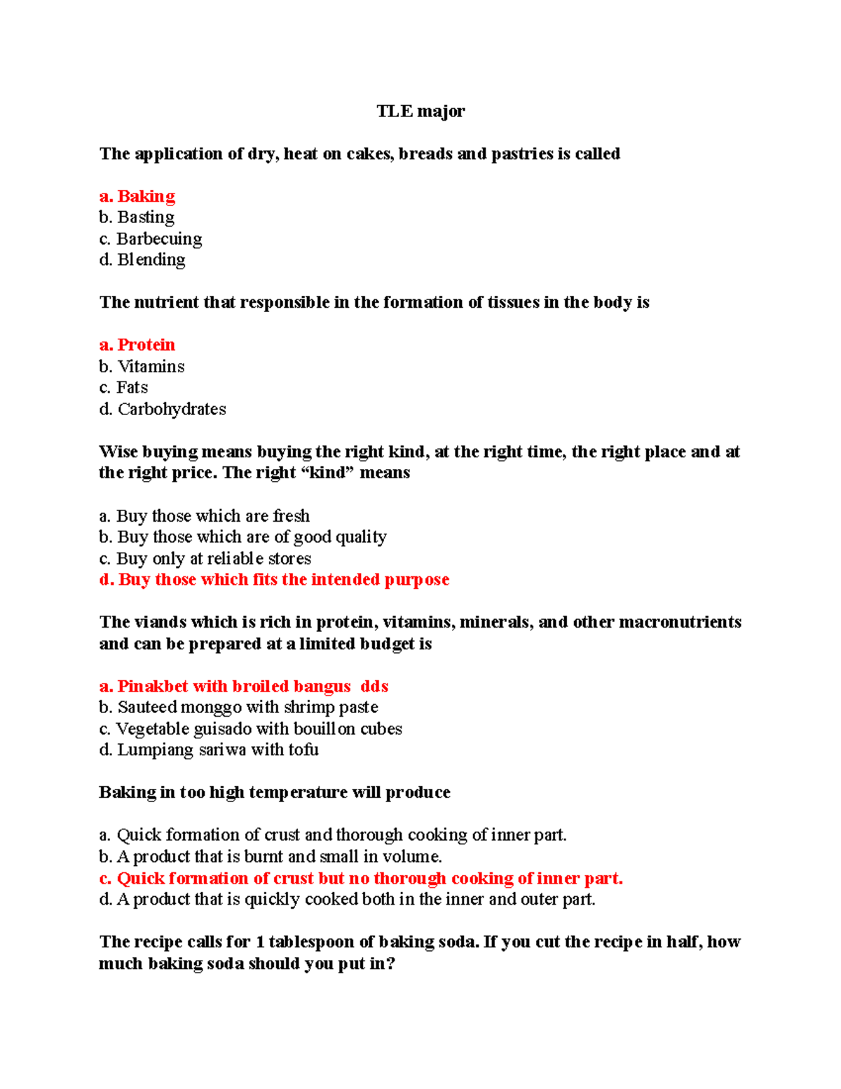 TLE Major - Educational Notes on Cooking, Baking, and Plumbing ...