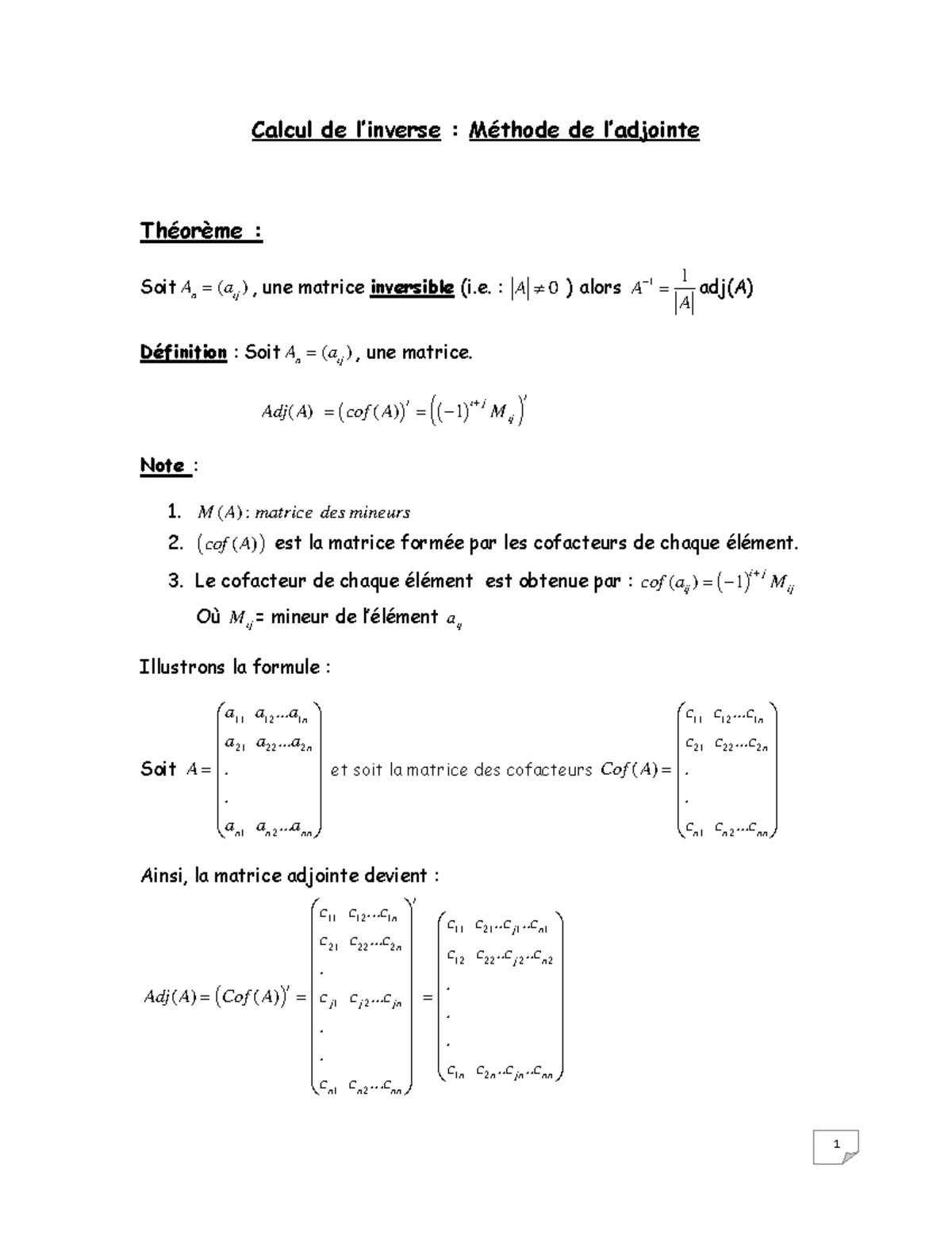 Calcul des Matrices Inversibles et Propriétés - Cours 5 - Studocu