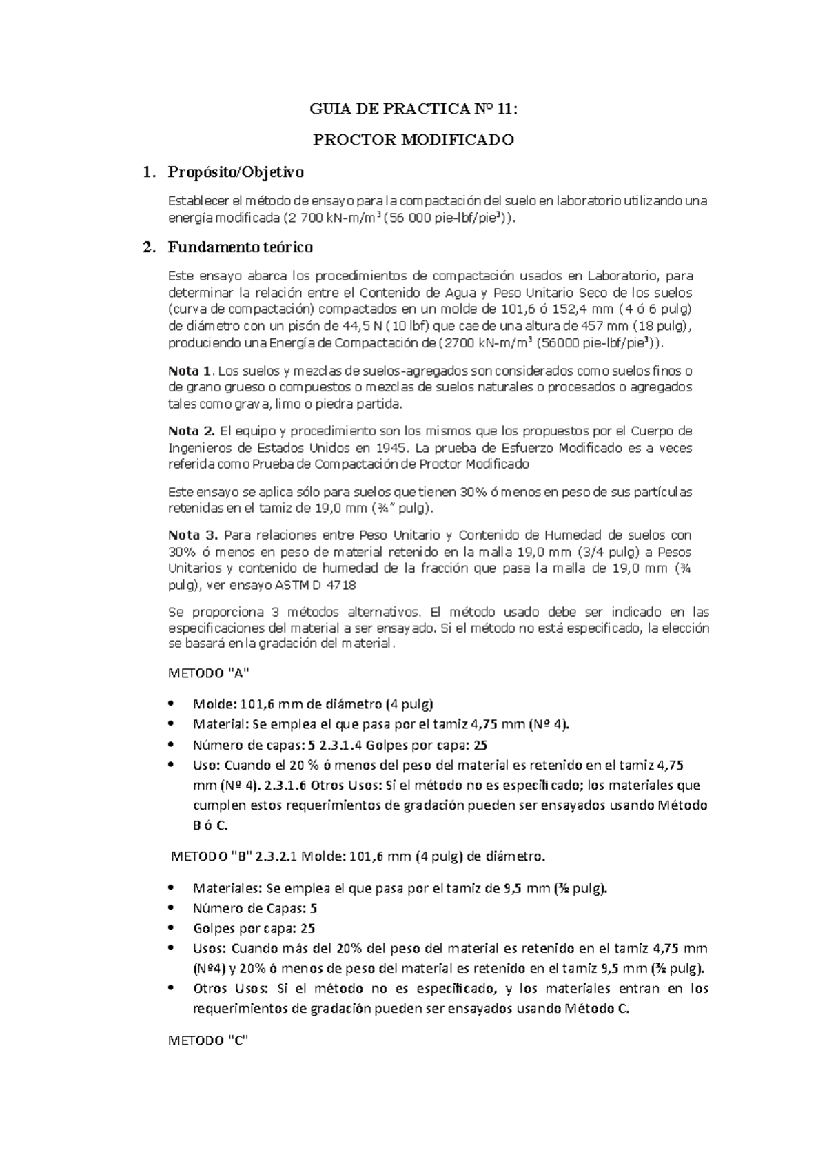 Guía 11: Proctor Modificado - Método de Compactación de Suelos - Studocu