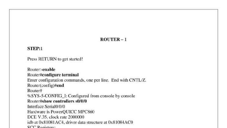 ROUTER 1 & 2 Configuration Steps: Practice Report 11 - Studocu