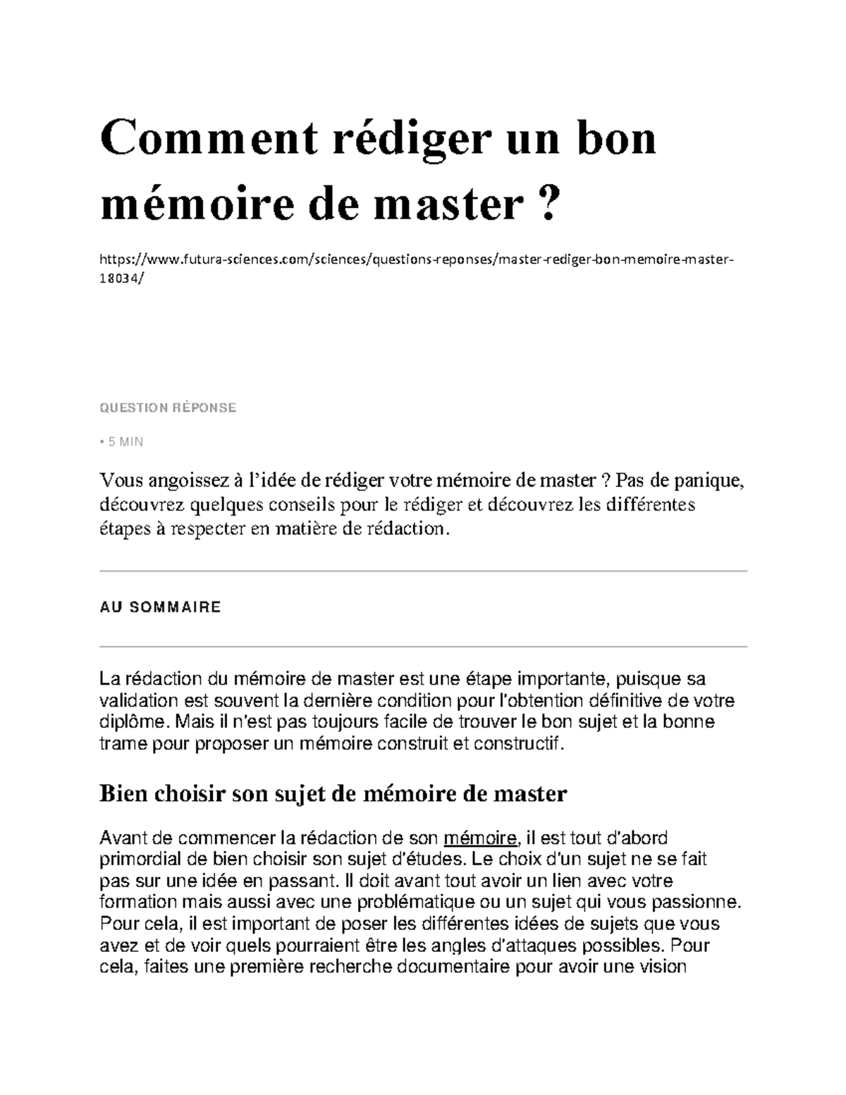 Guide de Rédaction du Mémoire de Master - MASTER 803503604 - Studocu