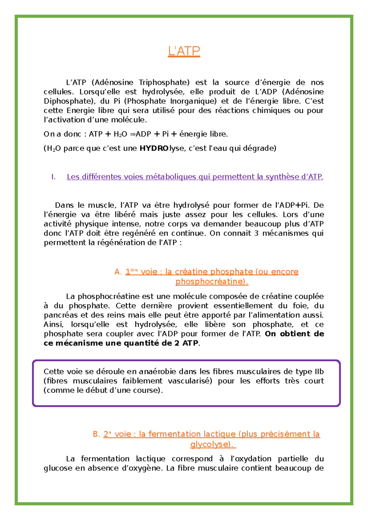 Résumé des mécanismes de régénération de l'ATP - L'atp - Studocu
