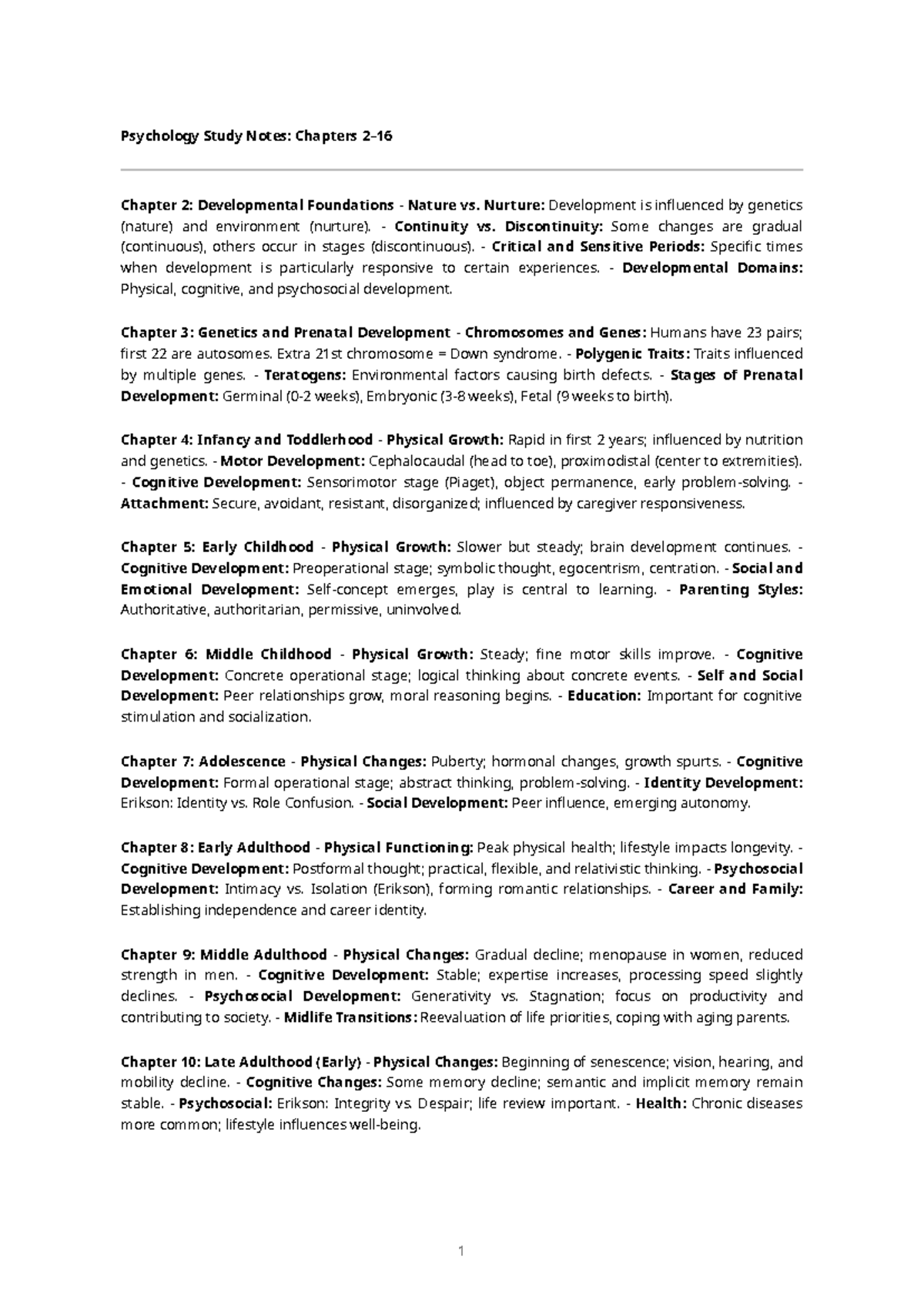 Psychology Study Notes: Developmental Foundations & Key Concepts - Studocu