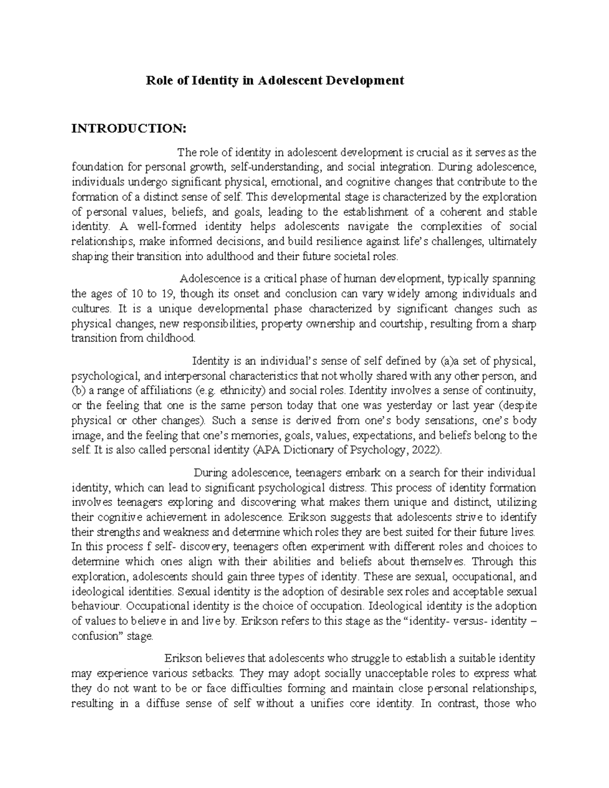 The Role of Identity in Adolescent Development: A Comprehensive ...