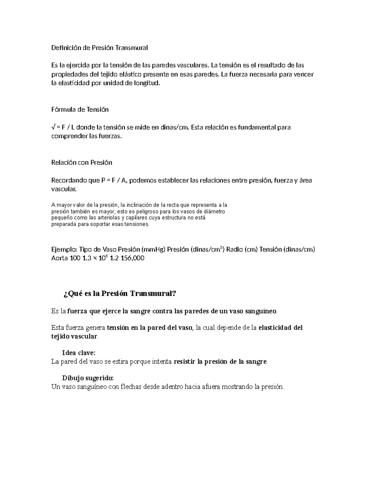 Definición de Presión Transmural y su Relación con Fuerza y Área - Studocu