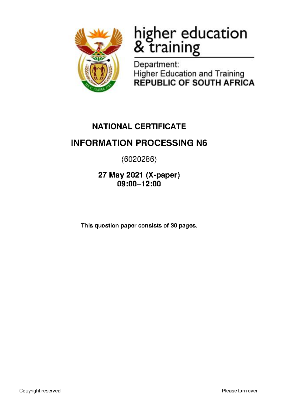 N6 Information Processing Final Exam Paper - May 2021 (6020286) - Studocu