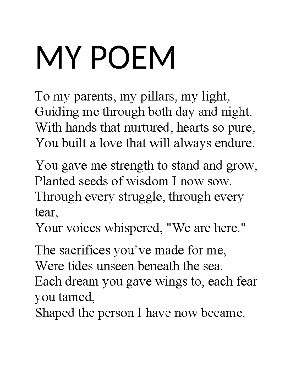Deen Project - idk - MY POEM To my parents, my pillars, my light ...