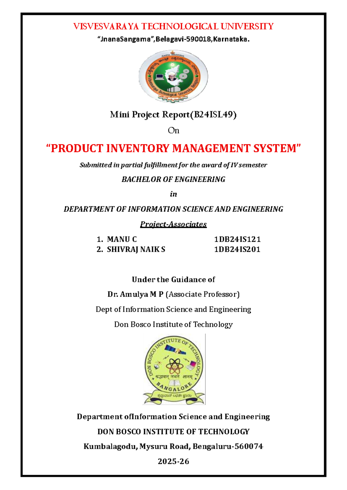 Mini Project Report on Product Inventory Management (B24ISL49) - Studocu