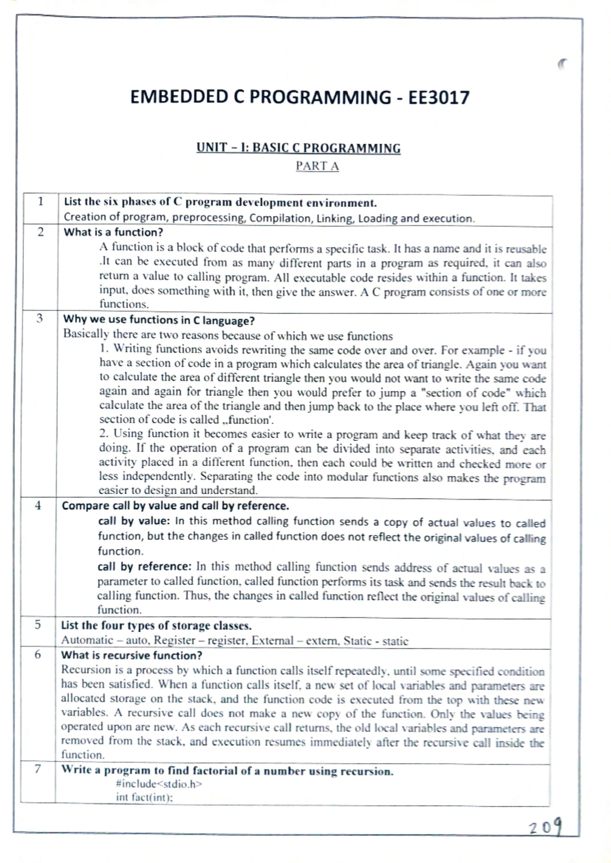 EE3017 - Key Concepts and Important Questions in Embedded C Programming - Studocu