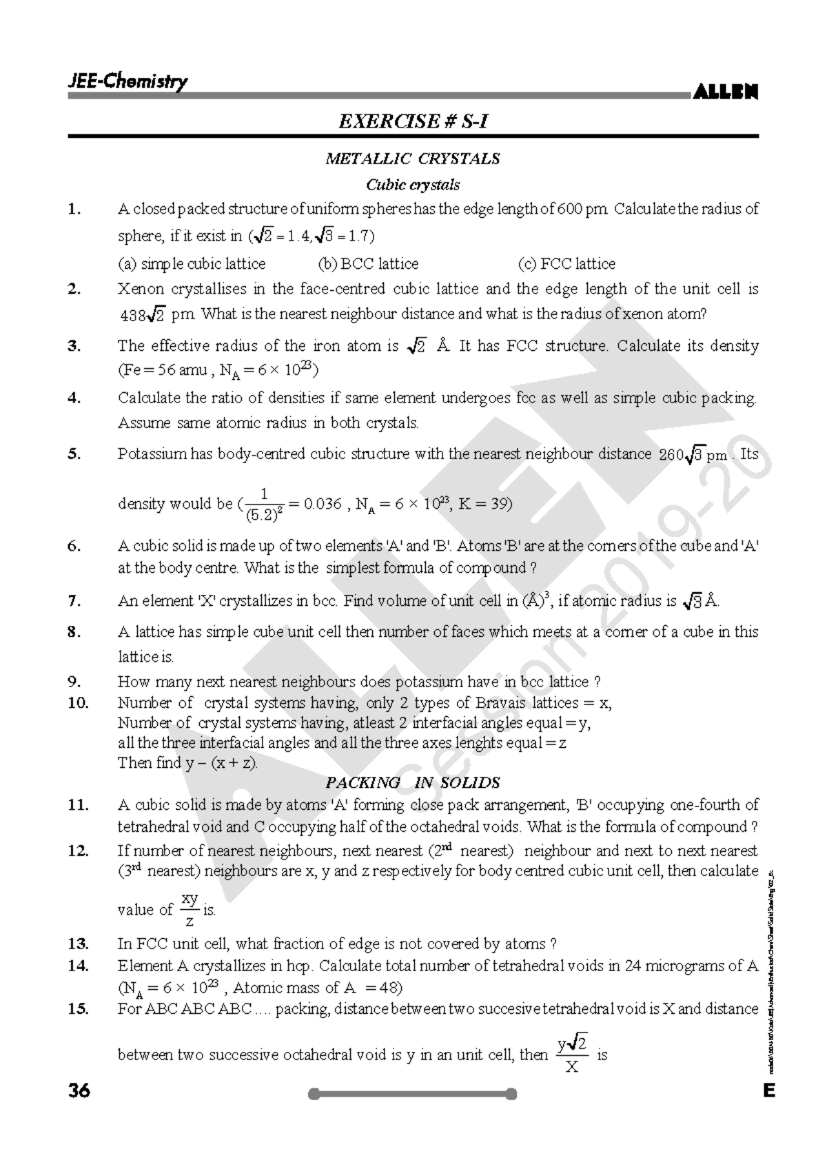 Solid State Exercise: Metallic Crystals (Course Code: 1-37-60) - Studocu