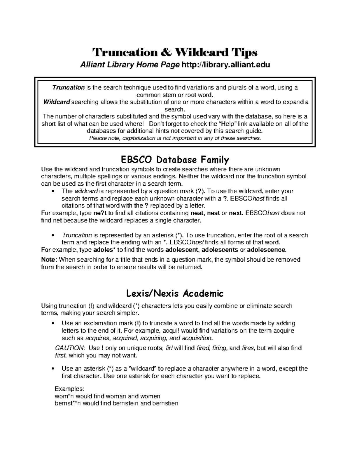 Truncation - Google - Alliant Library Home Page library.alliant ...