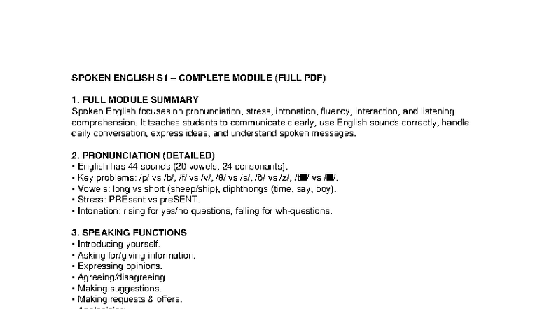 Spoken English S1 Full Module - SPOKEN ENGLISH S1 – COMPLETE MODULE ...
