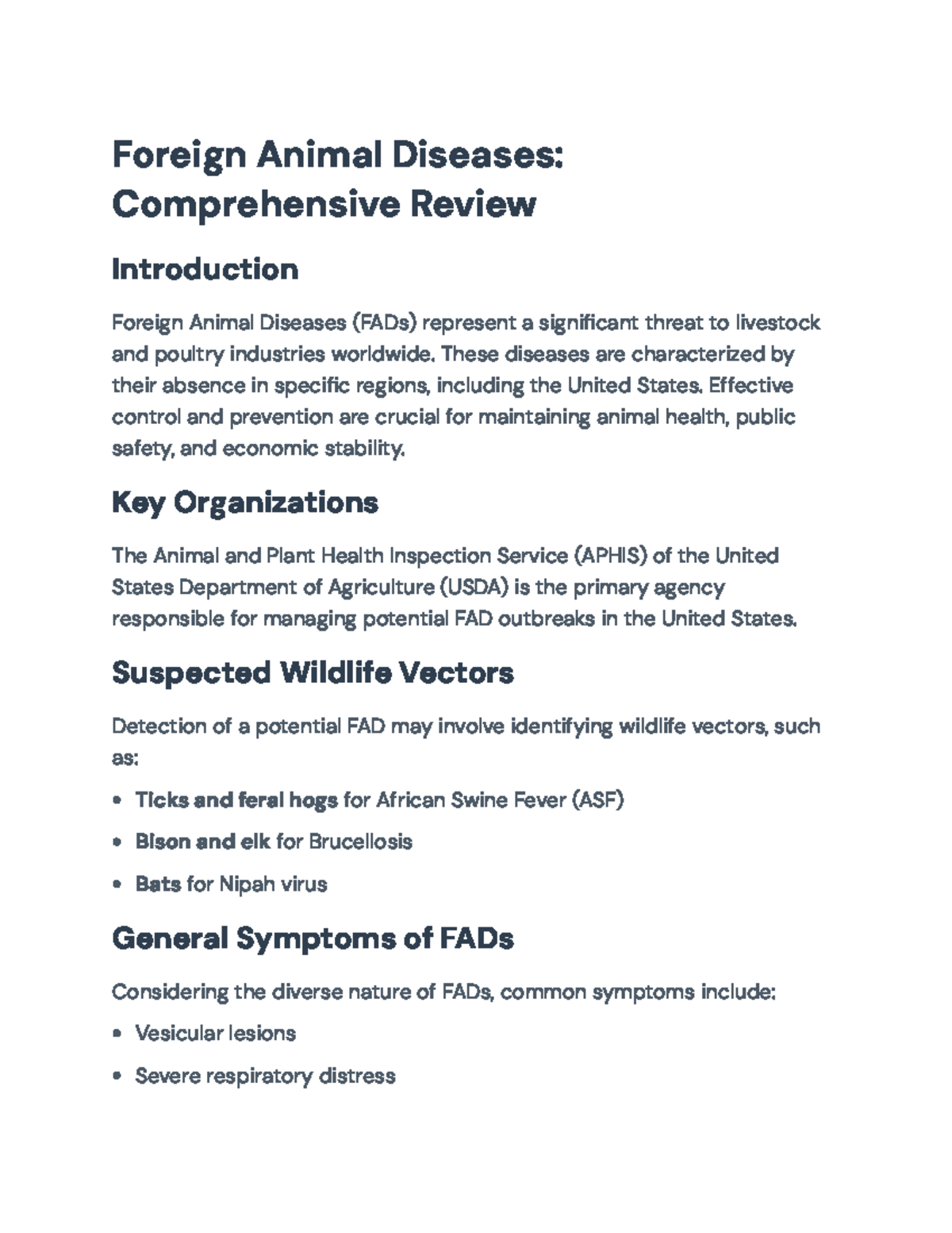 Foreign Animal Diseases (FADs): Overview and Symptoms Analysis ...