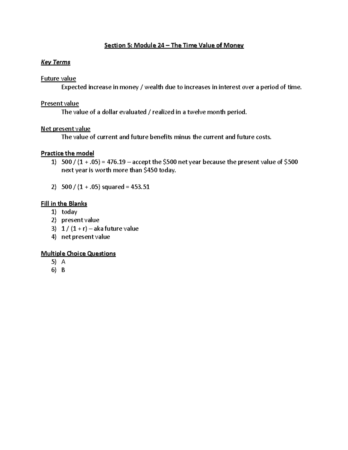 SF5 S5M24 KEY - Time Value of Money Practice Worksheet - Studocu