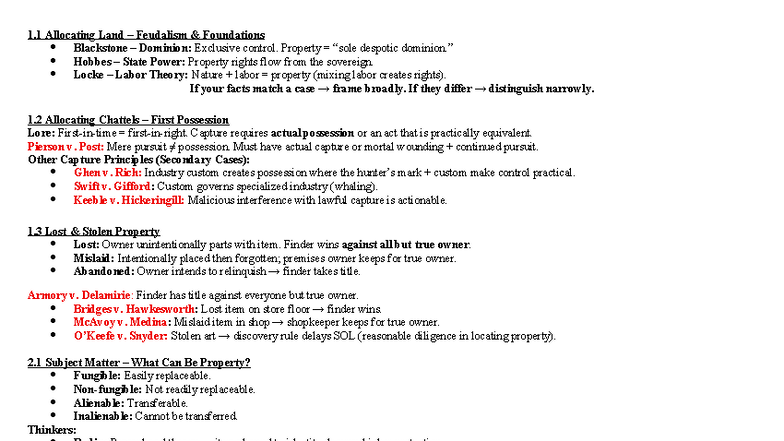 Property Law Cheat Sheet: Key Concepts and Cases - Studocu