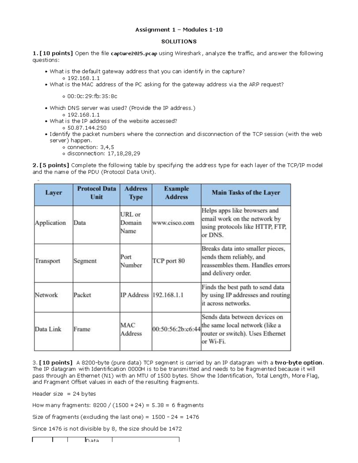 Assignment 1 Solutions - CEG3185 Network Traffic Analysis and ...