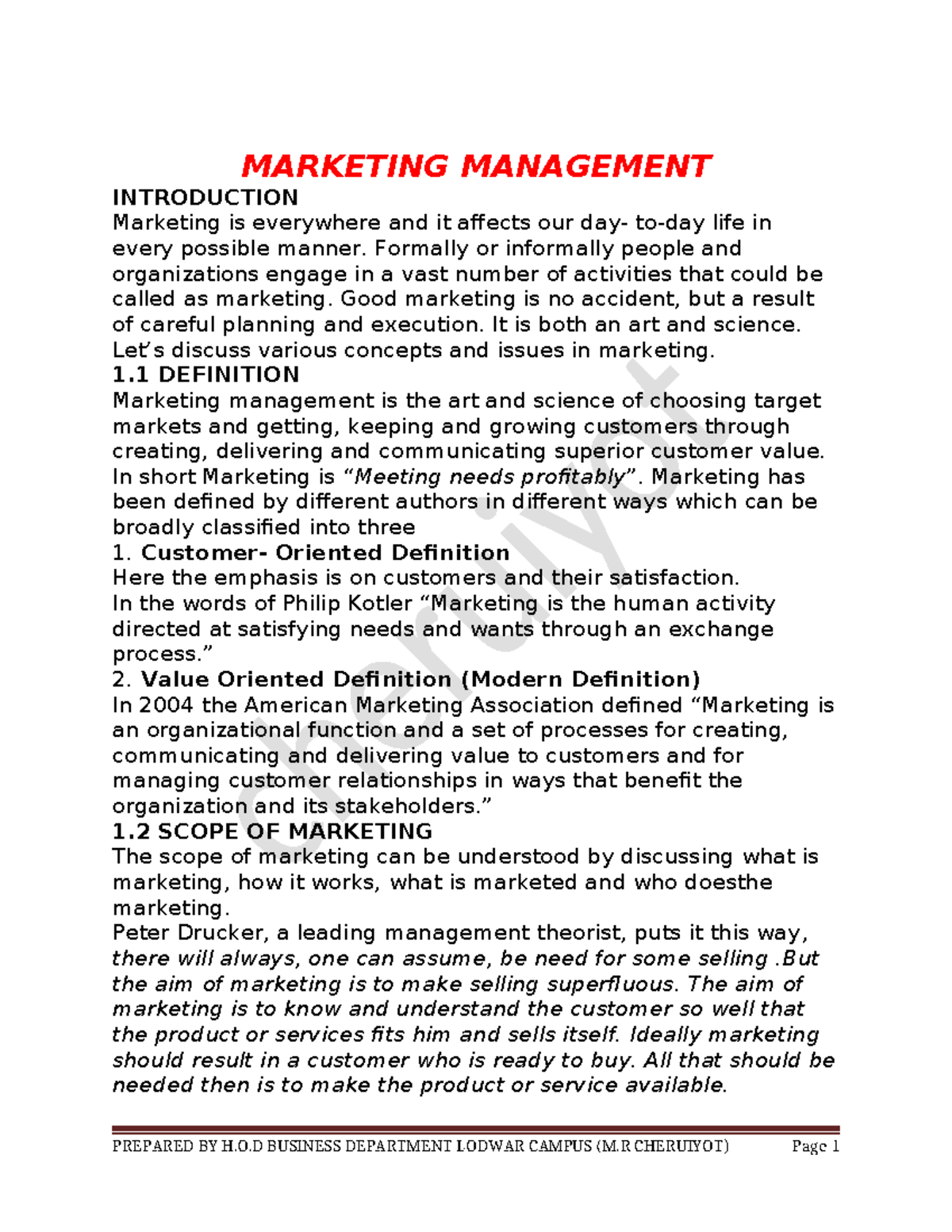 Marketing Management (Autosaved) - MARKETING MANAGEMENT INTRODUCTION ...