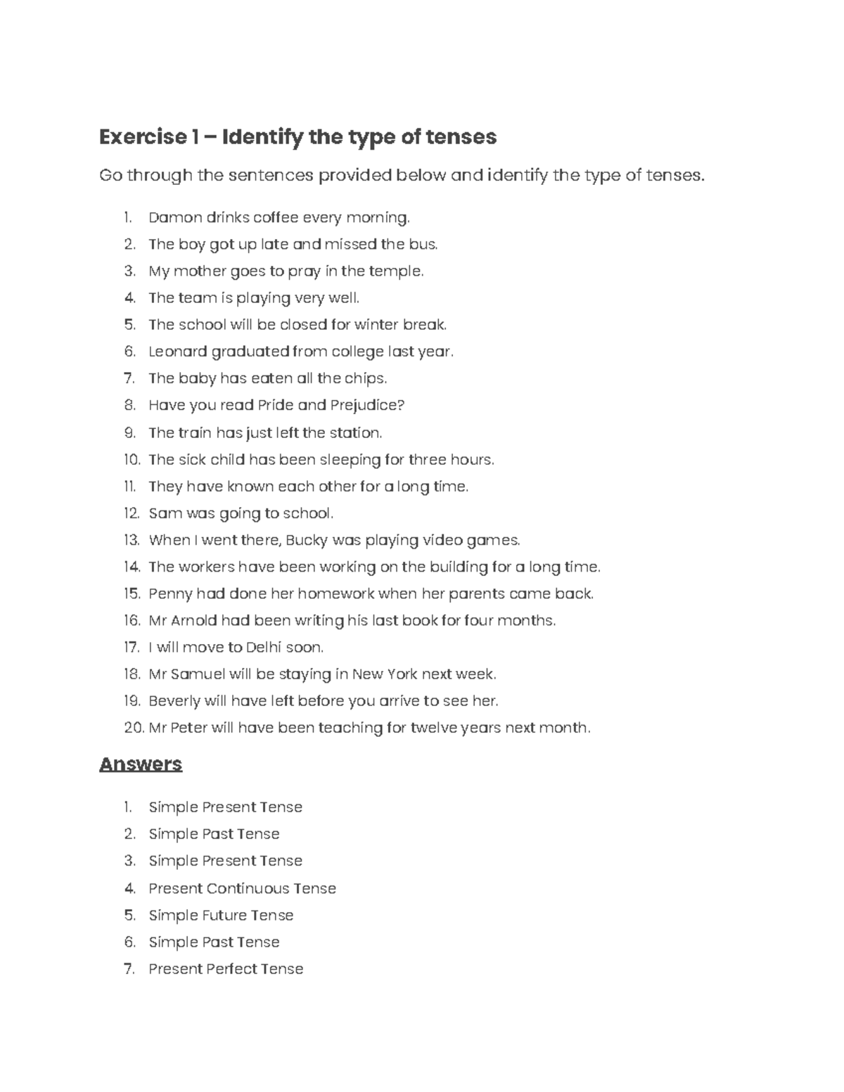 Tenses Questions - Exercise Notes for Review - Studocu
