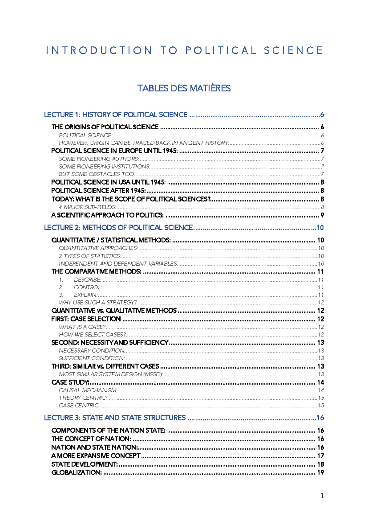 Introduction to Political Science: Lecture Notes for Cours - Studocu