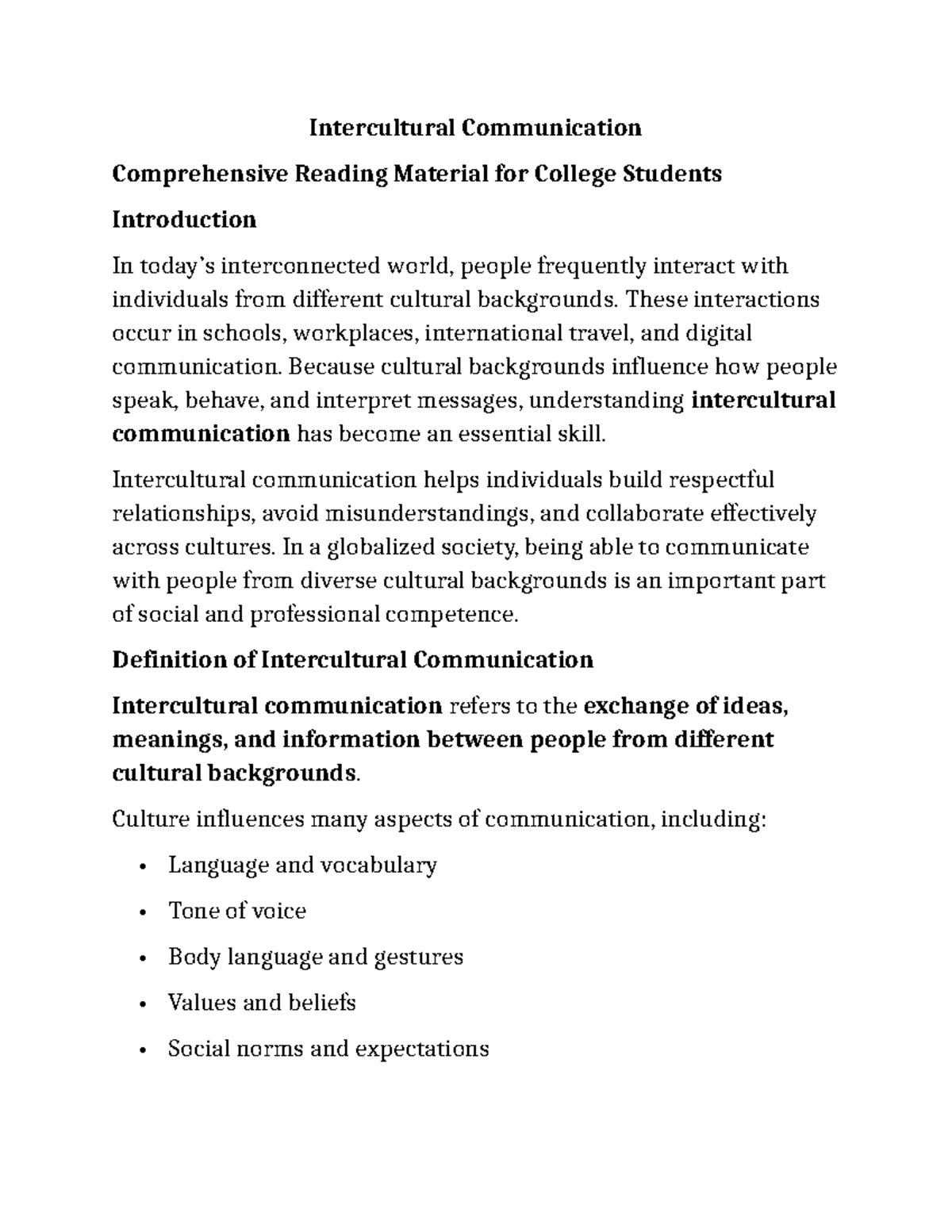 Intercultural Communication (INTC 101) Comprehensive Study Guide - Studocu