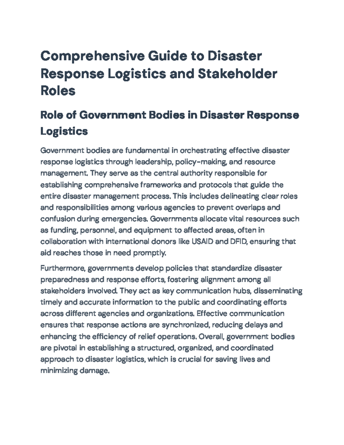 Comprehensive Overview of Disaster Response Logistics & Stakeholder ...