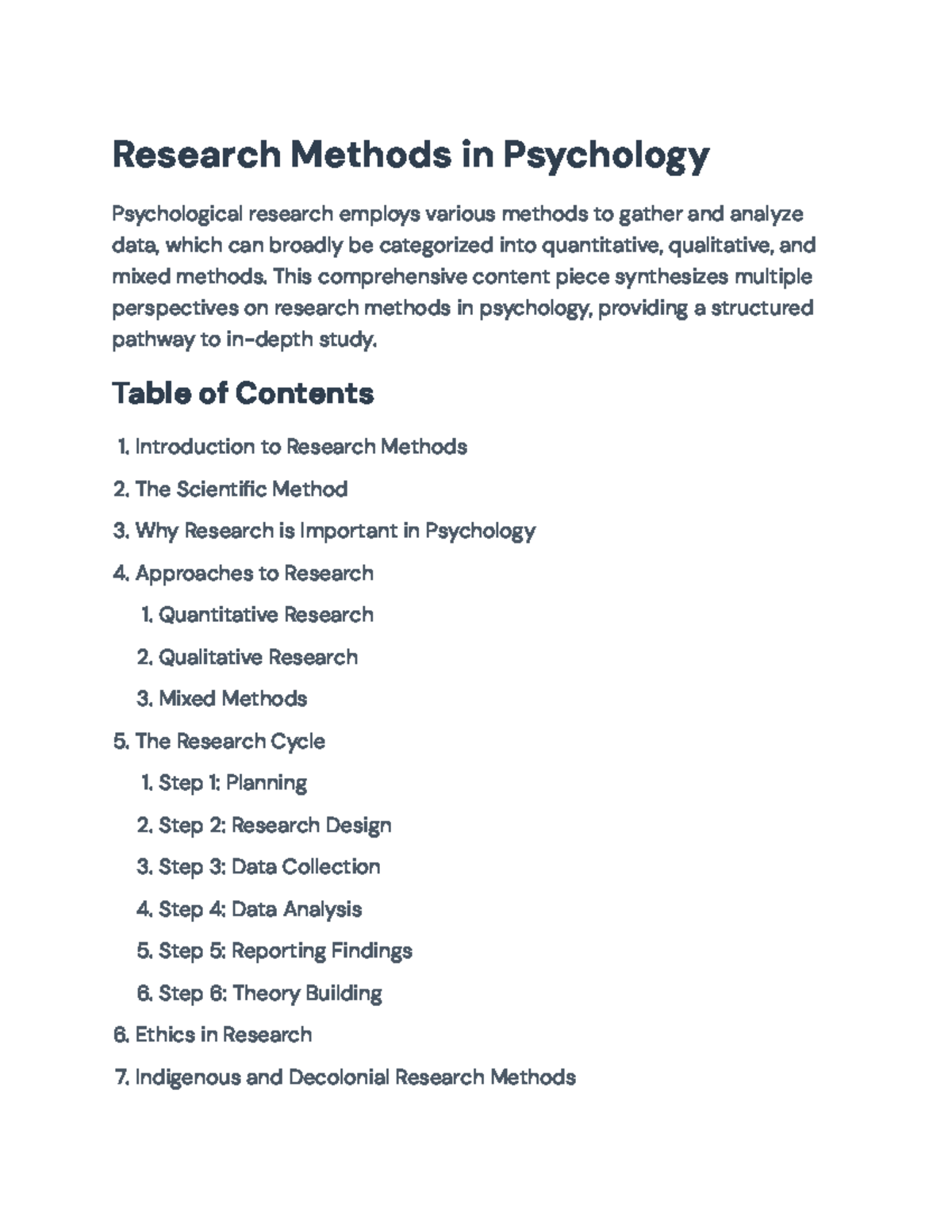 Research Methods in Psychology: A Comprehensive Overview (PSY 101 ...