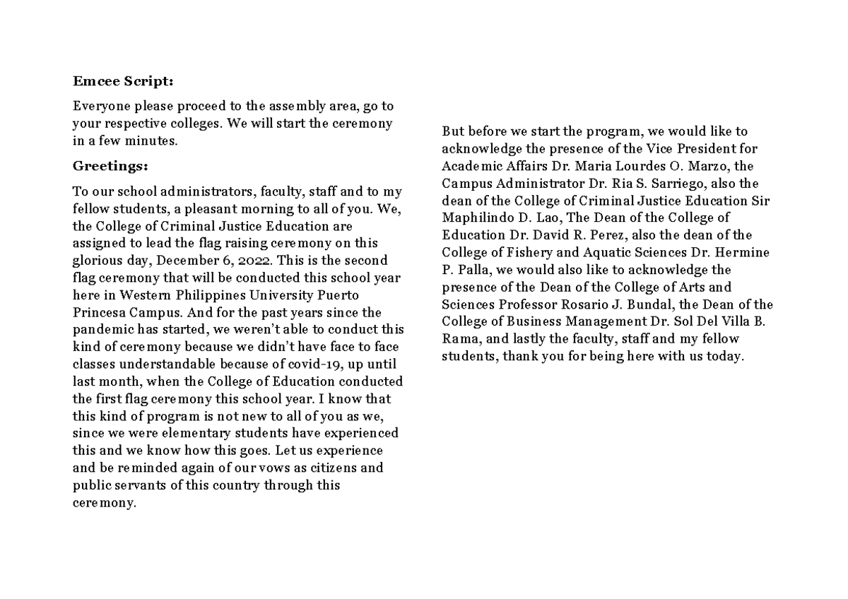 Final-Emcee-Script - A script for flag ceremony. - Emcee Script ...