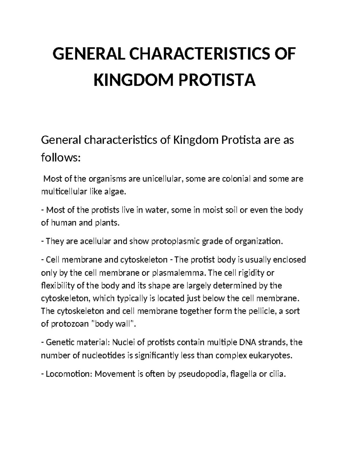 General Characteristics of Kingdom Protista: A Comprehensive Overview ...