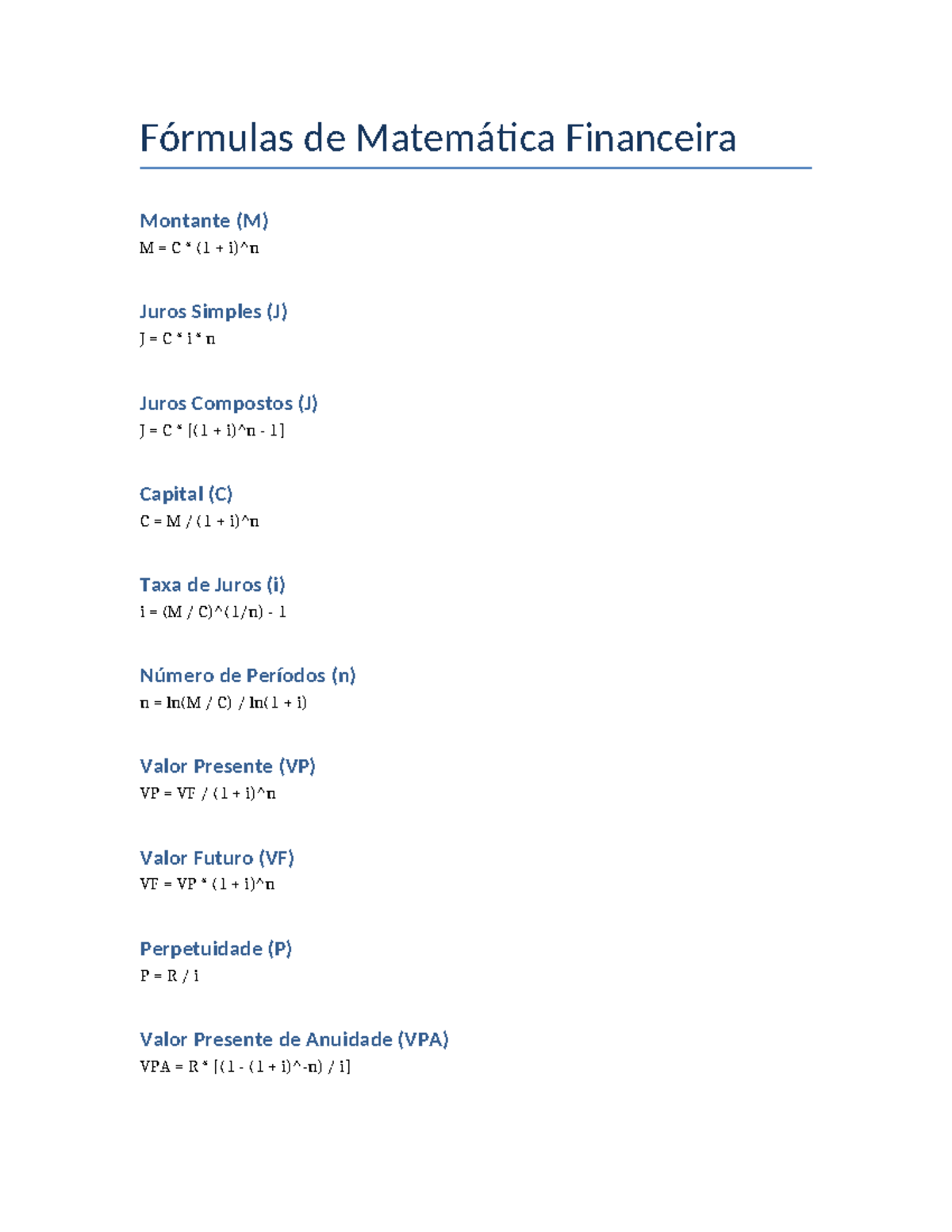 Formulas mat financeira - Fórmulas de Matemática Financeira Montante (M ...