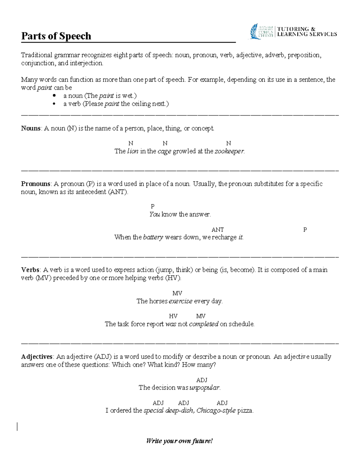 Parts of Speech Overview - CCC - Studocu